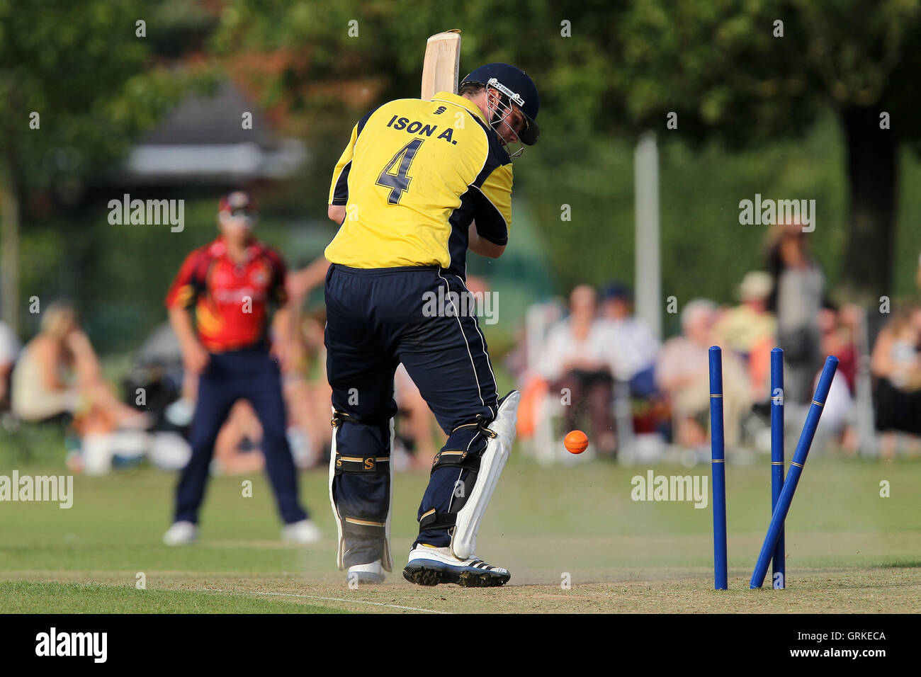 Alan Ison of Upminster is bowled out by Ben Foakes - Upminster CC vs ...