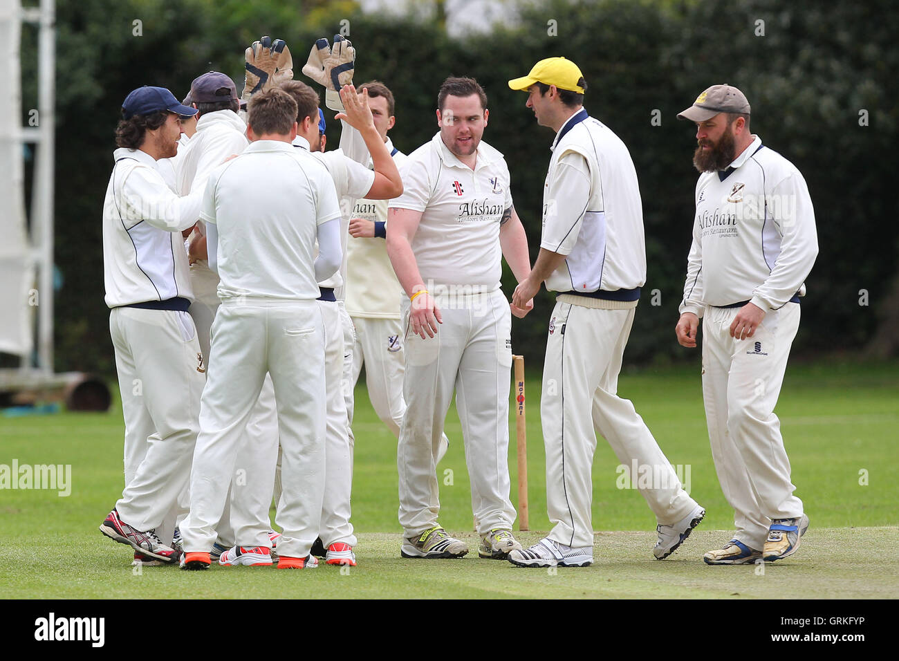 Upminster players celebrate the first Southend wicket - Upminster CC vs ...