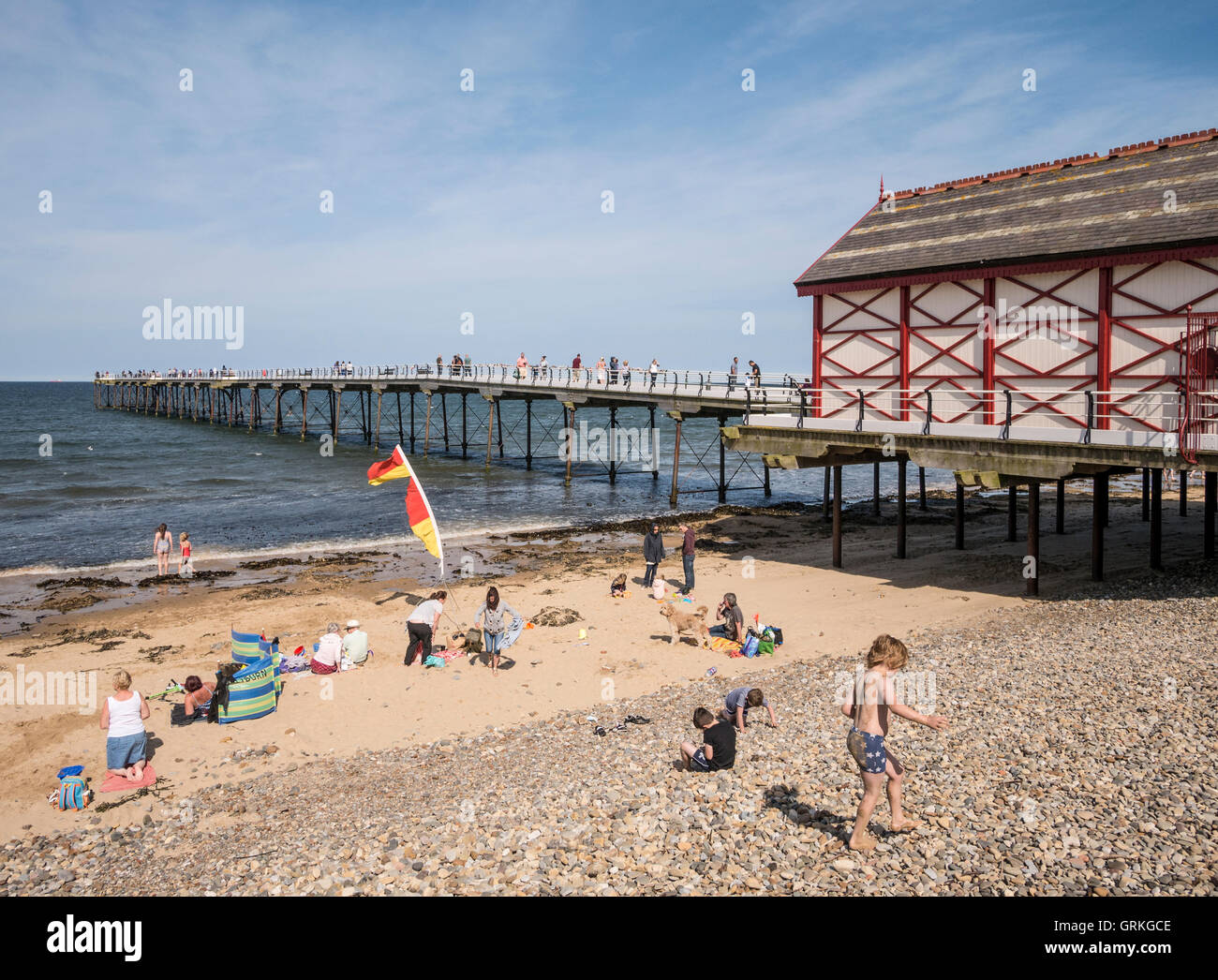 Saltburn-by-the-Sea Cleveland UK Beach looking towards the Pier Stock ...