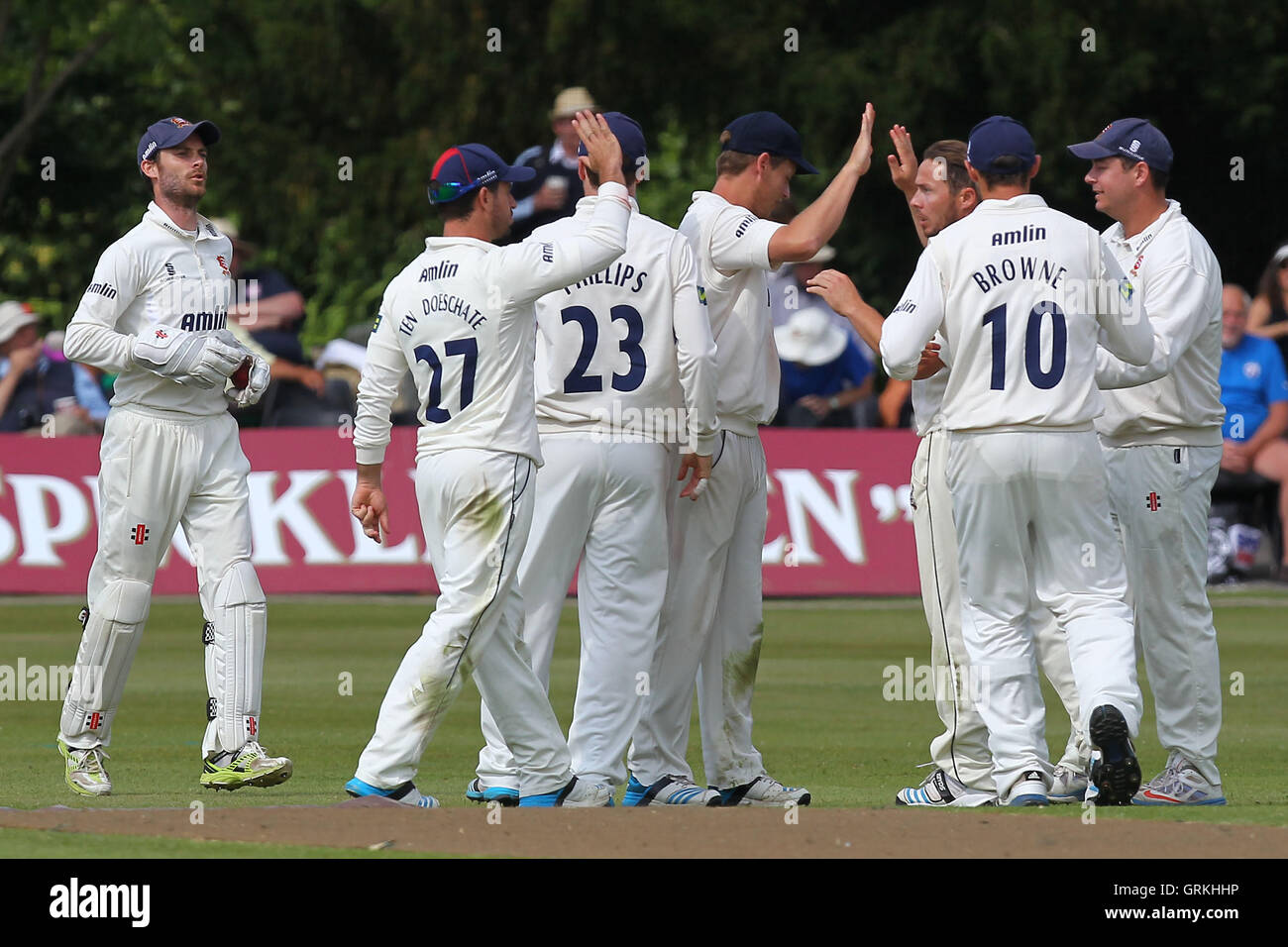 Graham Napier of Essex celebrates the wicket of Alex Hughes ...