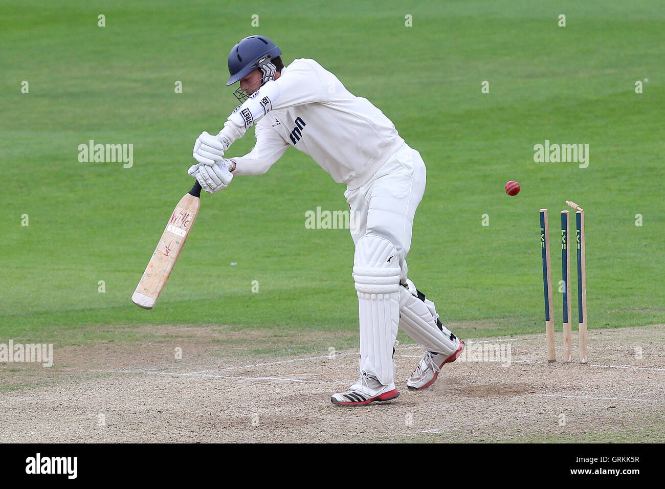 Tom Moore of Essex is bowled out by Graham Wagg - Essex CCC vs ...