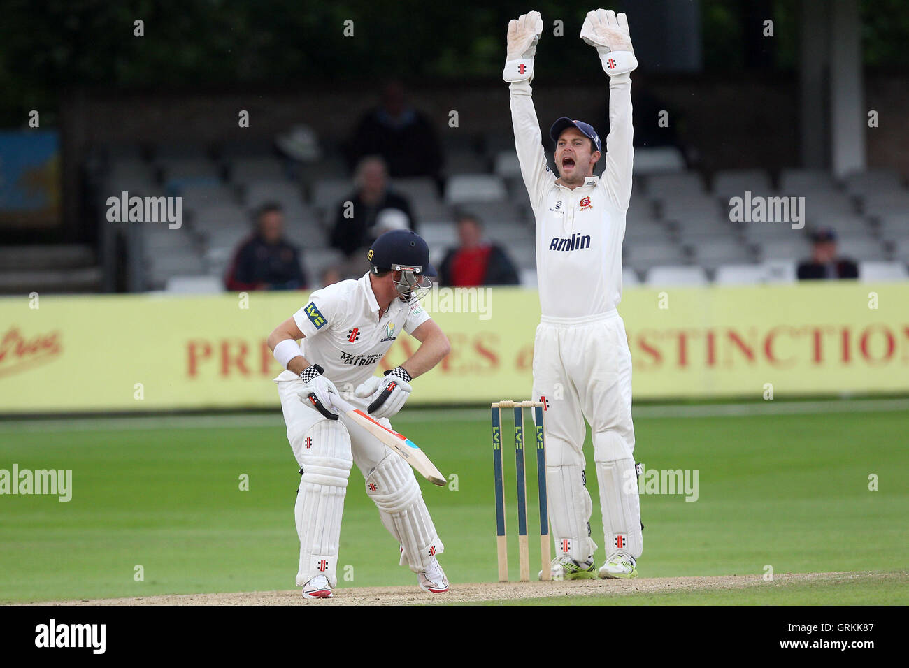 James Foster of Essex with a big appeal for the wicket of Mark Wallace ...