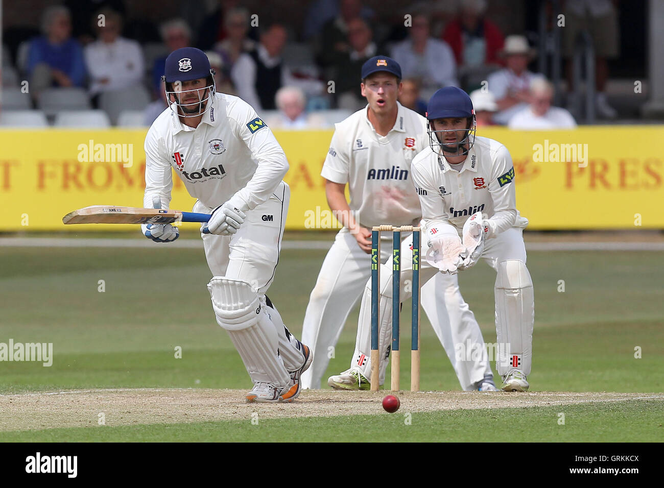 Alex Gidman in batting action for Gloucestershire as James Foster (R ...