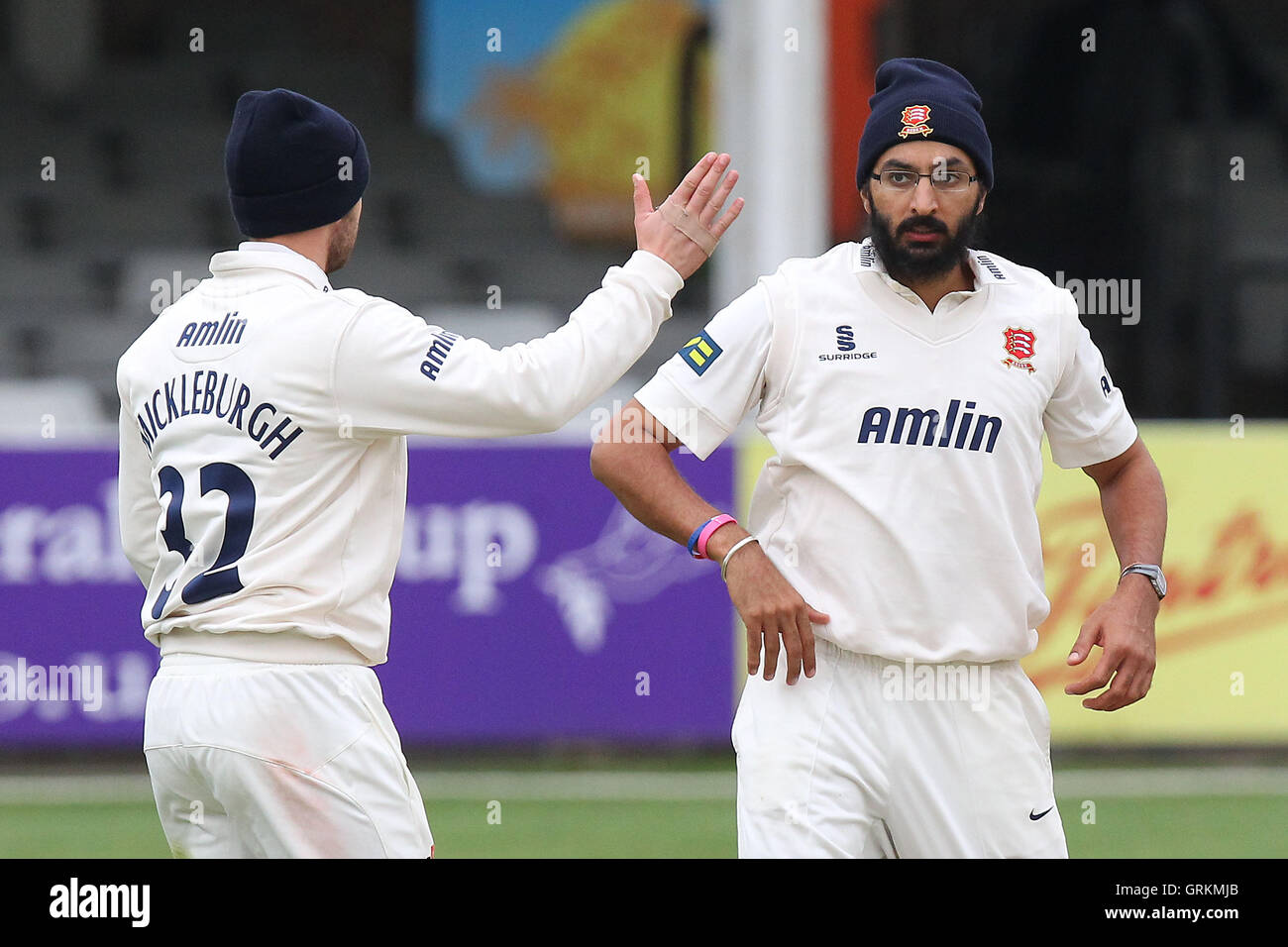 Monty Panesar of Essex celebrates the wicket of Adam Ball - Essex CCC ...