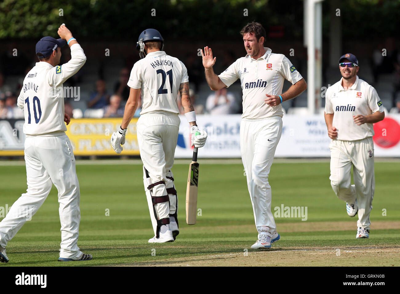 David Masters of Essex celebrates the wicket of Ben Harmison - Essex ...