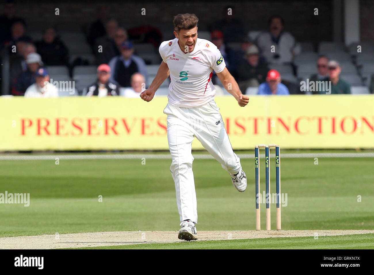 Nathan Buck of Leicestershire celebrates the wicket of Oliver Newby ...
