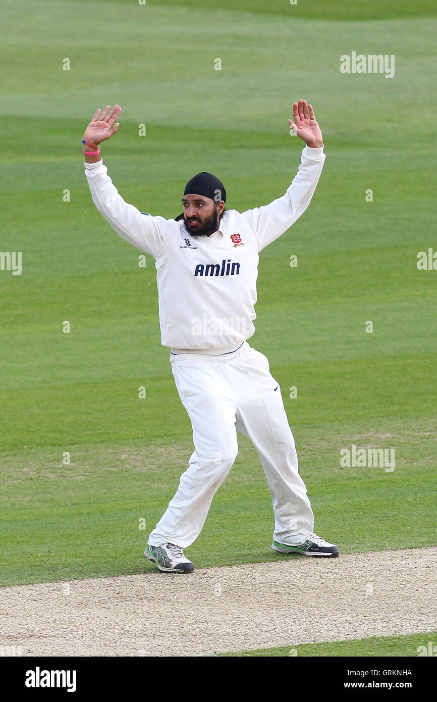 A big appeal for the wicket of Charlie Shreck by Monty Panesar of Essex ...