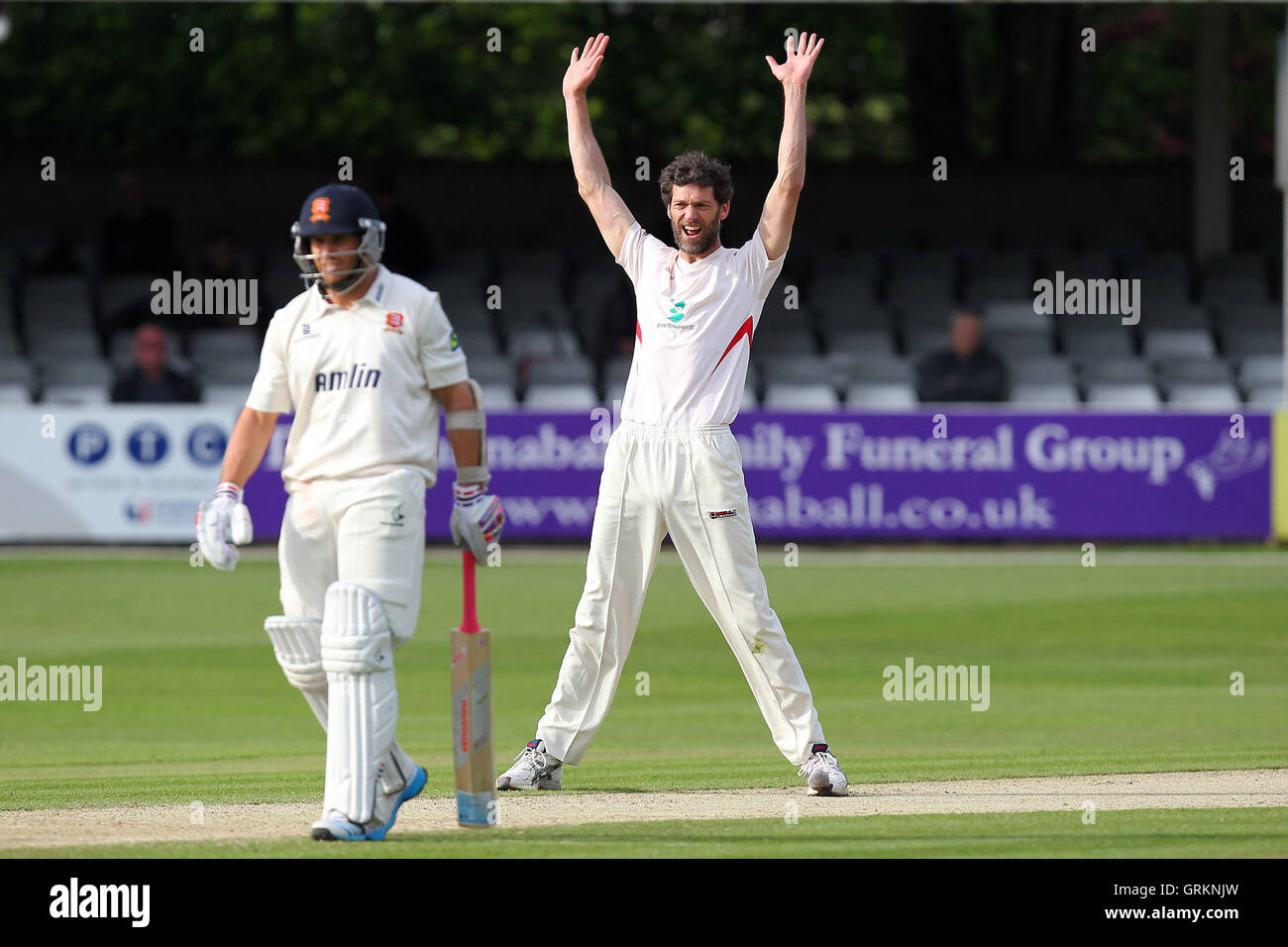 Charlie Shreck of Leicestershire with a big appeal for the wicket of ...