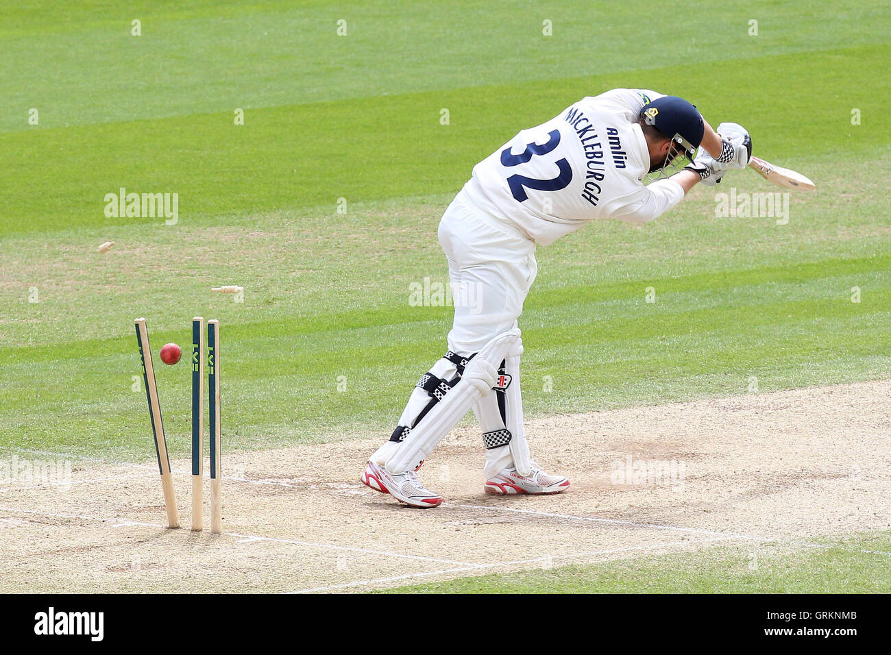 Jaik Mickleburgh of Essex is bowled out by Nathan Buck - Essex CCC vs ...