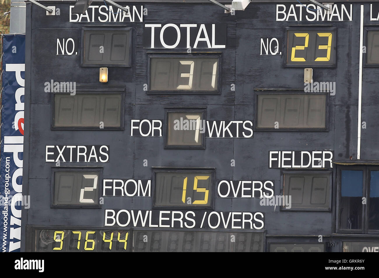 The scoreboard shows that Worcestershire are struggling at 31 for 7 ...