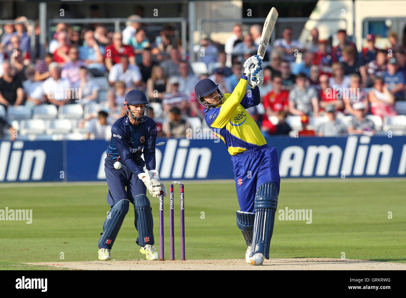 Alex Gidman of Gloucestershire is bowled out by David Masters as James ...