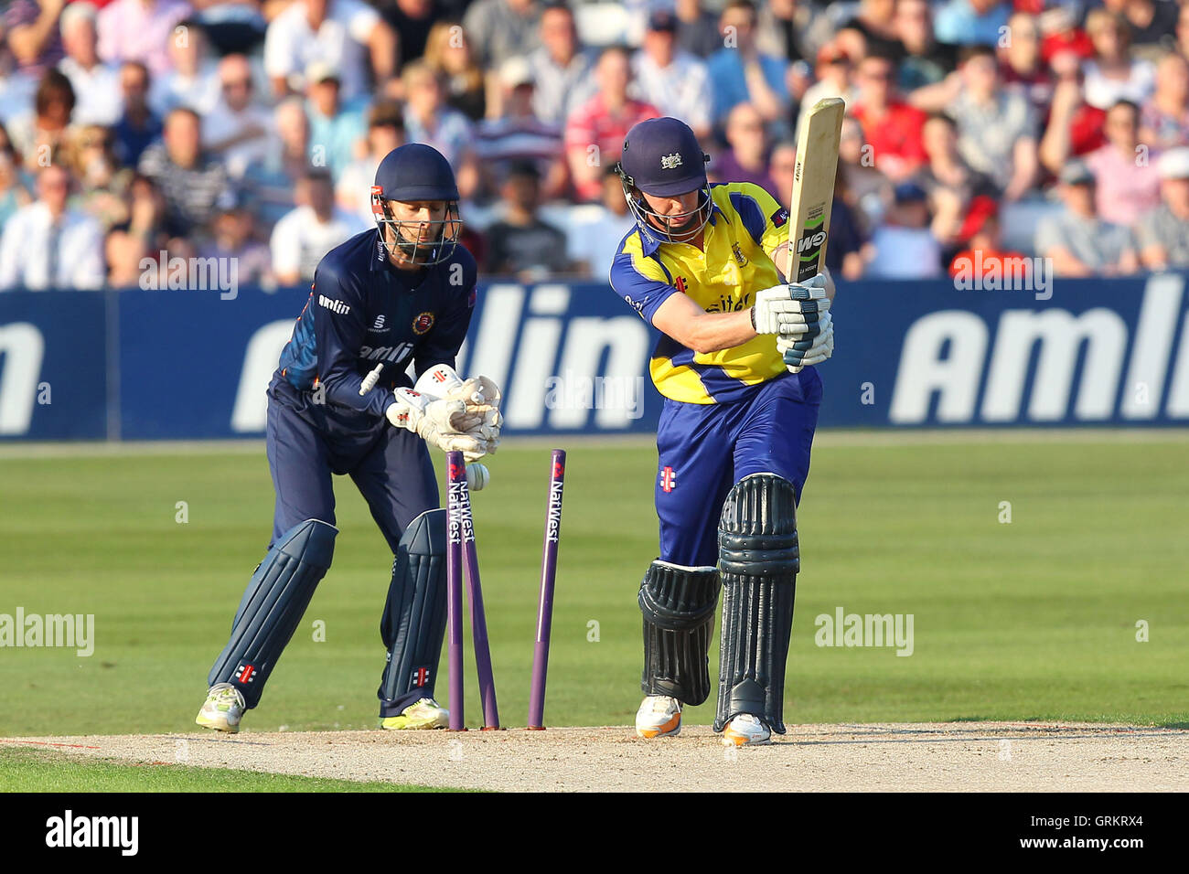 Ian Cockbain of Gloucestershire is bowled out by Ravi Bopara as James ...