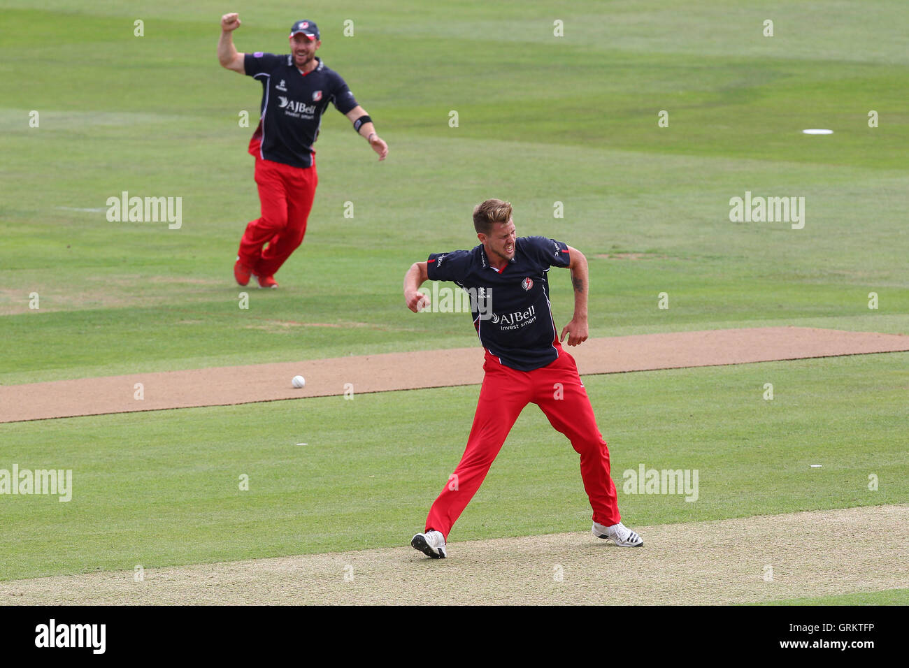 Tom Bailey of Lancashire celebrates the wicket of Mark Pettini - Essex ...
