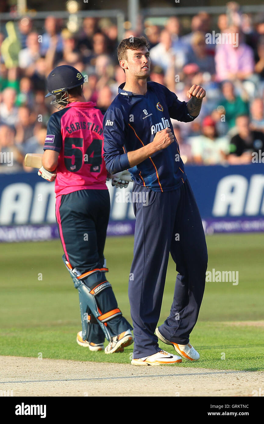 Reece Topley of Essex celebrates the wicket of Daniel Christian - Essex ...