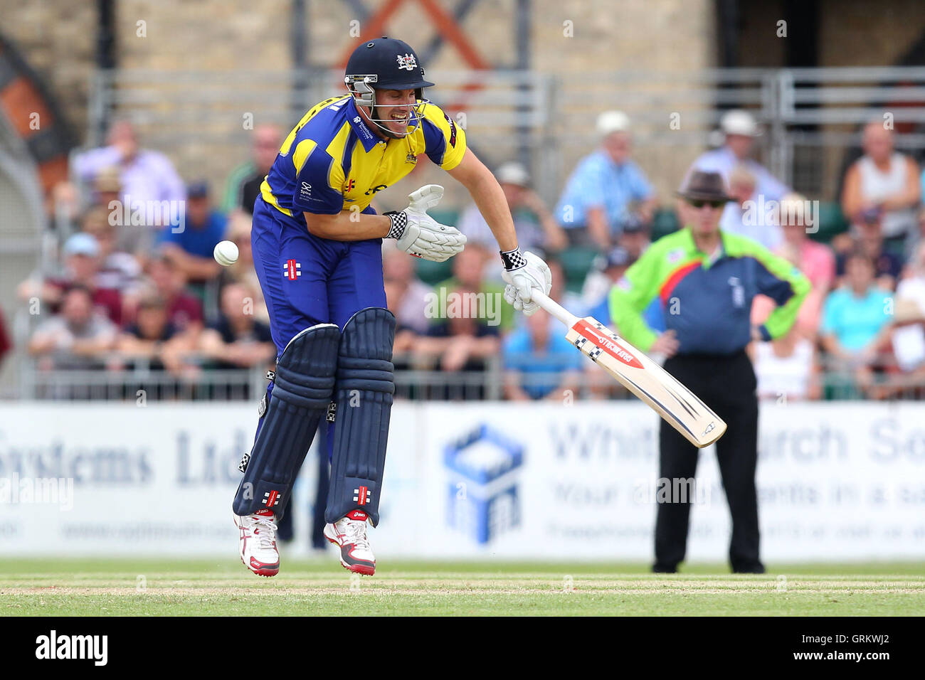 Michael Klinger of Gloucestershire is struck by a Matt Salisbury ...