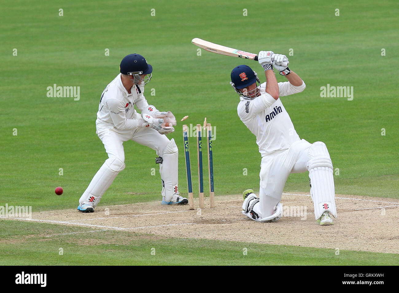 Ben Foakes of Essex is bowled out by Adam Riley - Kent CCC vs Essex CCC ...