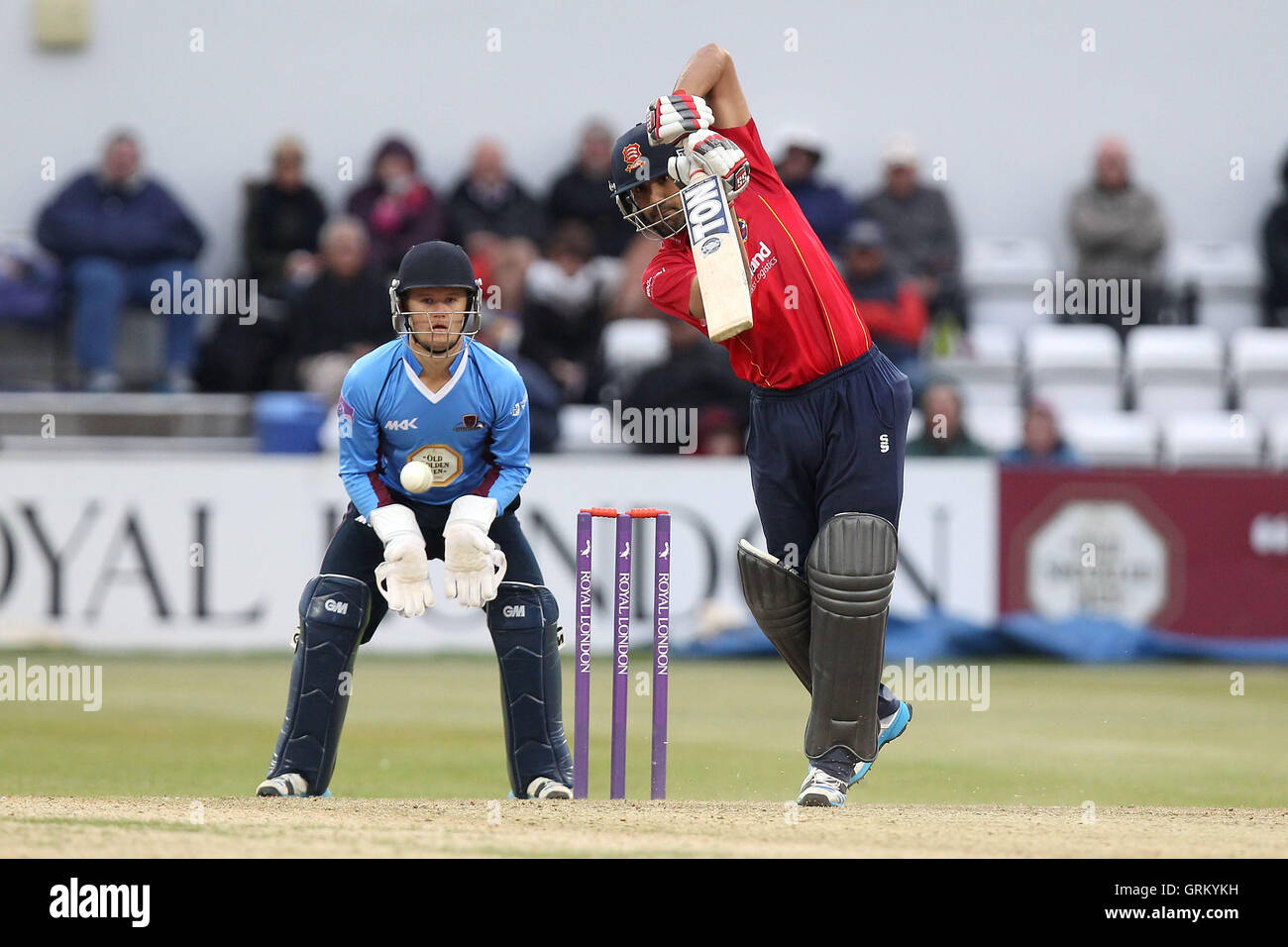 Ravi Bopara in batting action for Essex as Ben Duckett looks on ...