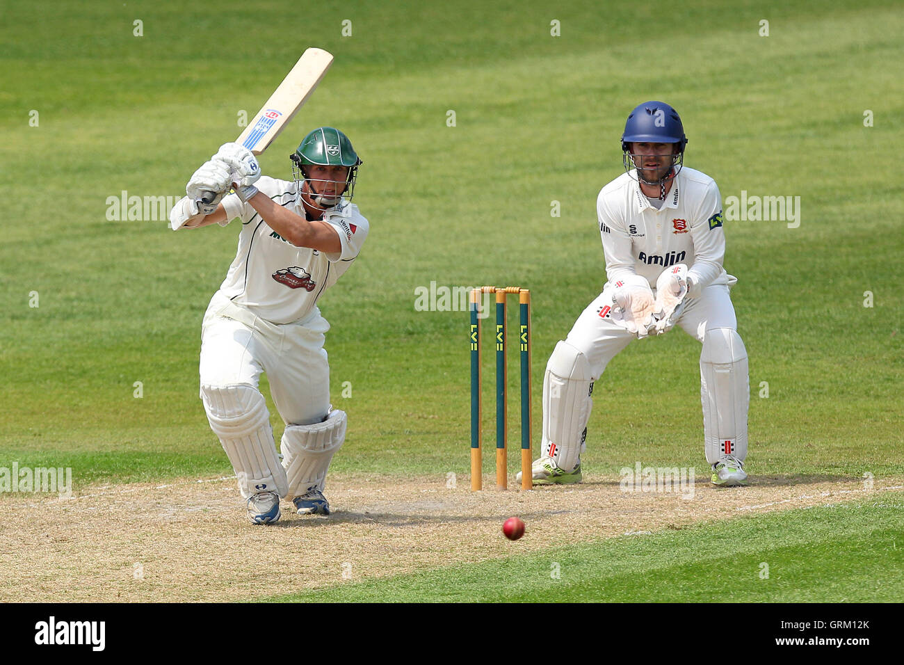 Matthew Pardoe of Worcestershire hits out as James Foster looks on ...