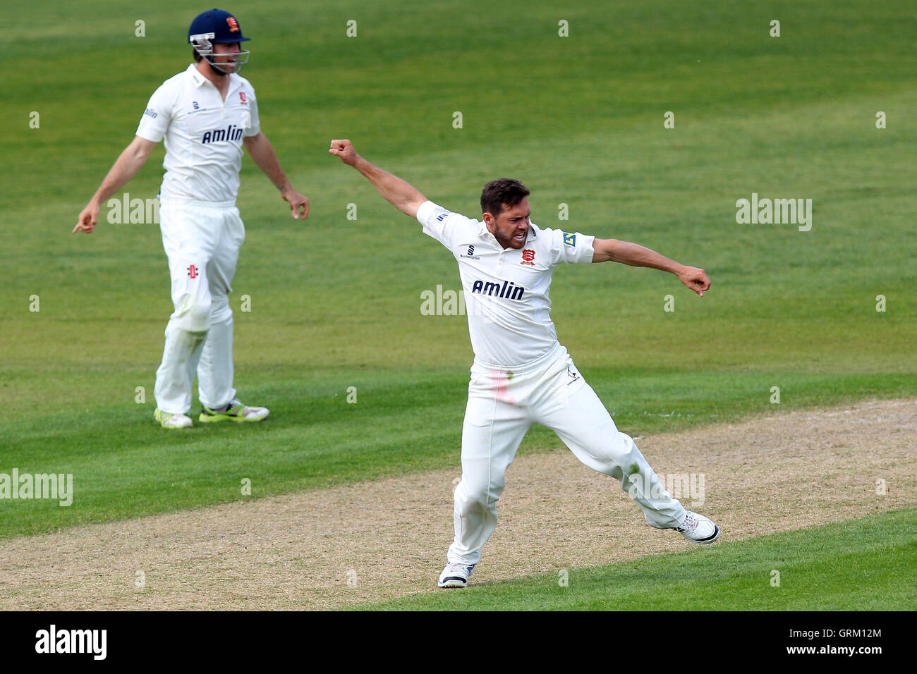 Greg Smith of Essex celebrates the wicket of Matthew Pardoe ...