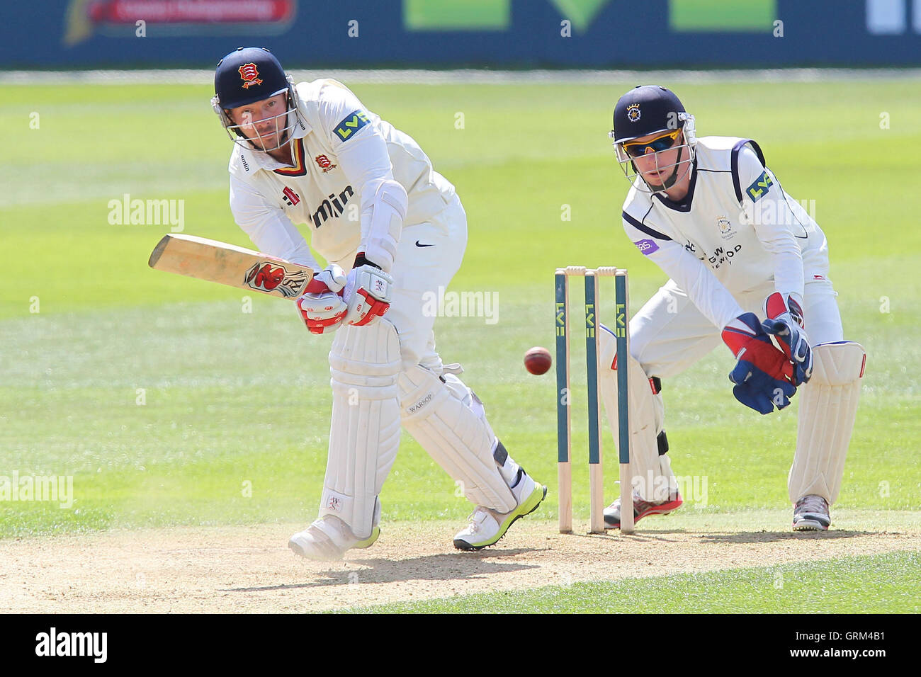 Graham Napier in batting action for Essex as Adam Wheater looks on ...