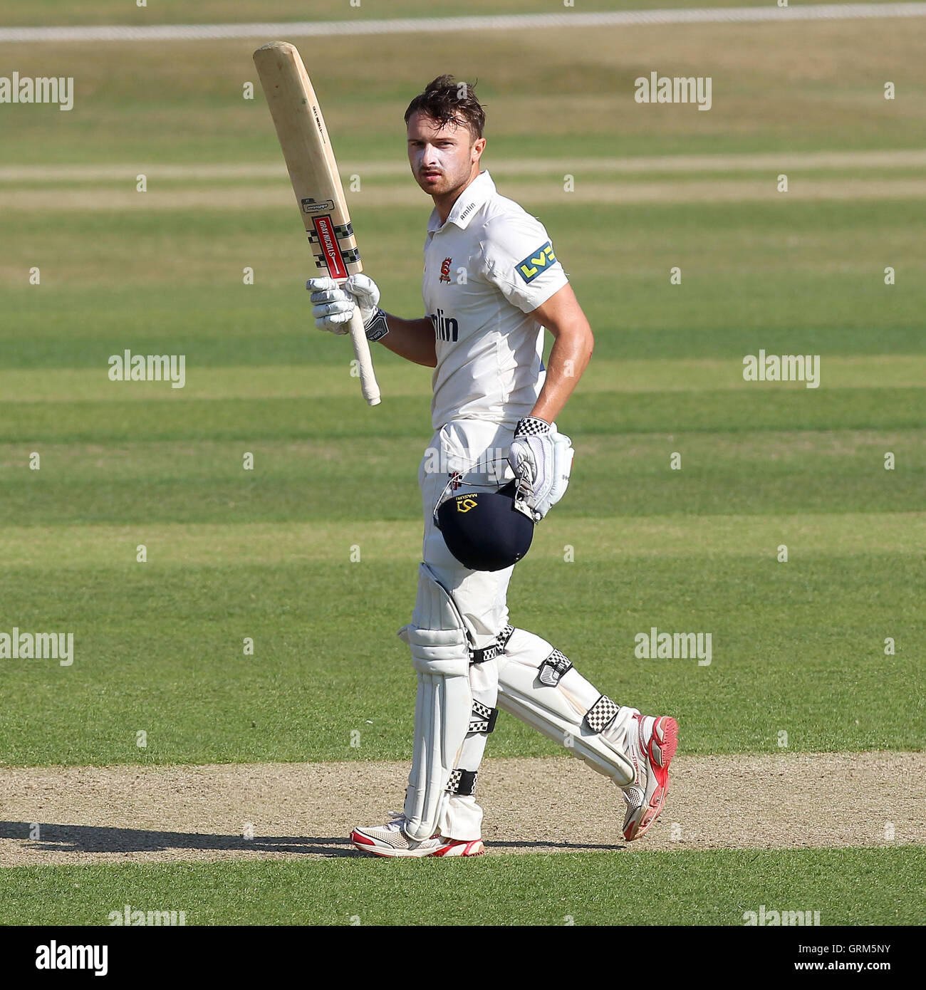 Delight for Jaik Mickleburgh (L) of Essex as he celebrates his century ...