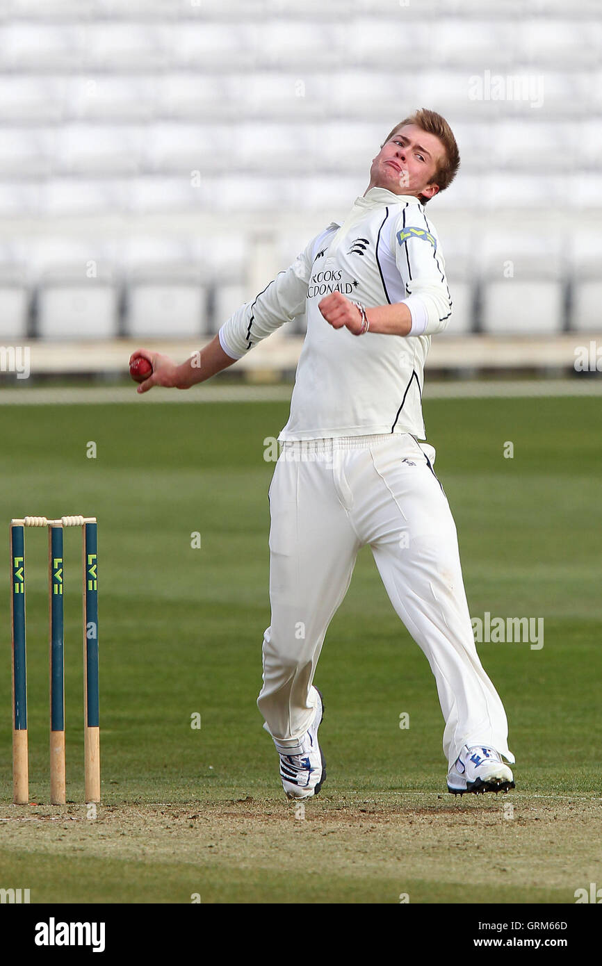 Tom Helm in bowling action in Middlesex - Essex CCC vs Middlesex CCC ...