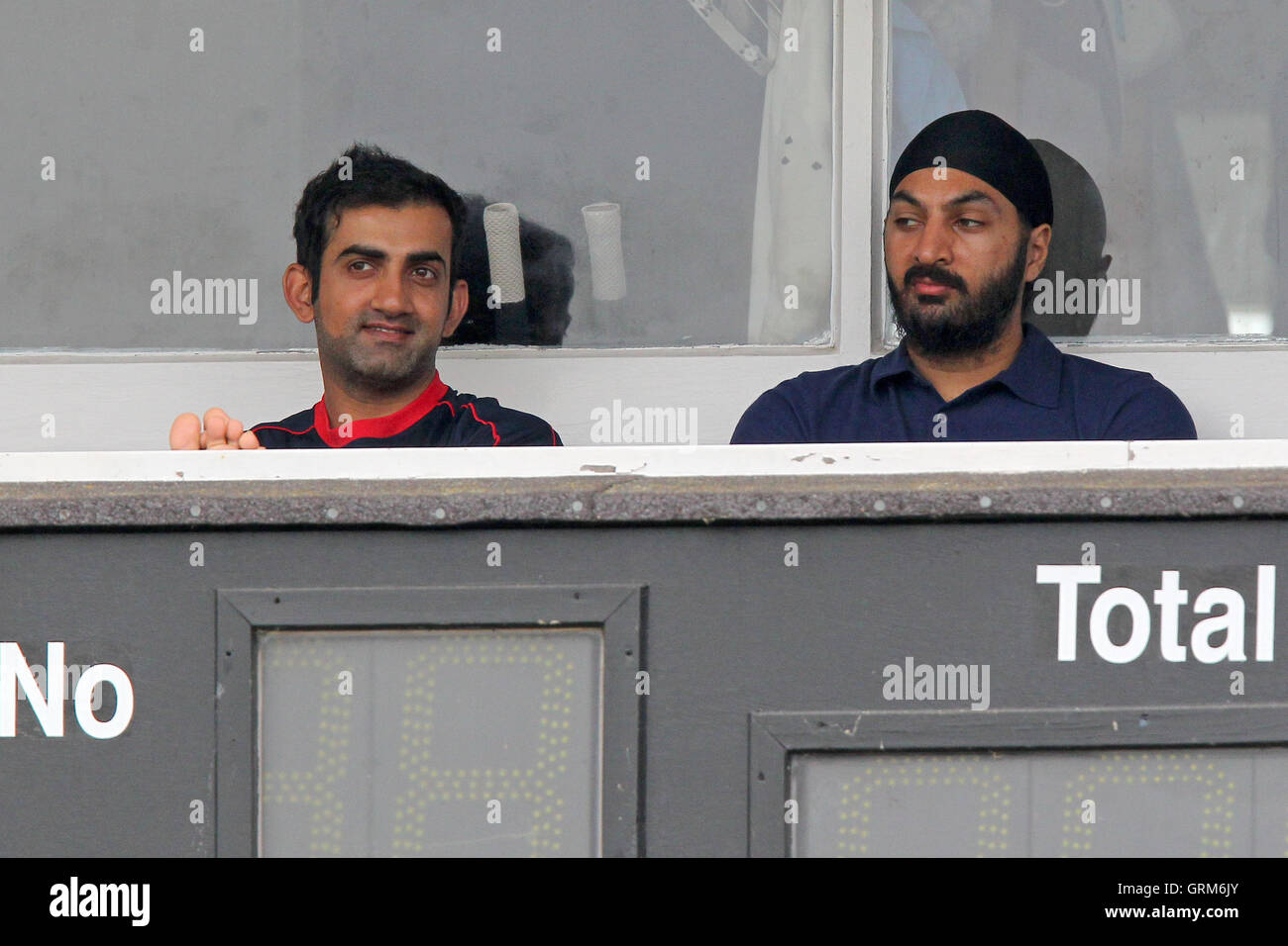 Monty Panesar (R) and Gautam Gambhir of Essex looks on from the ...
