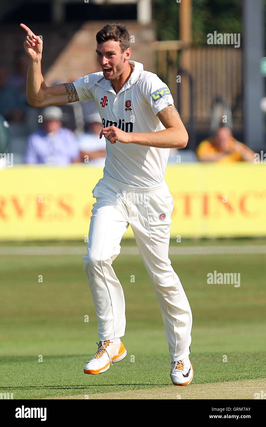 Reece Topley of Essex celebrates taking the wicket of Joe Leach - Essex ...