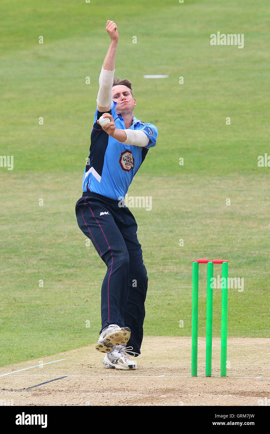 Christian Davis in bowling action for Northamptonshire - Essex CCC 2nd ...