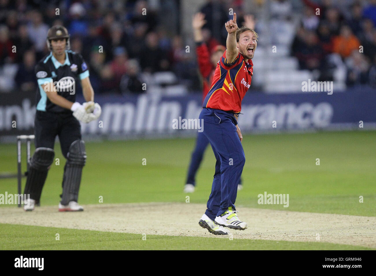 Tom Jewell is trapped lbw by Graham Napier, his third wicket of four in ...