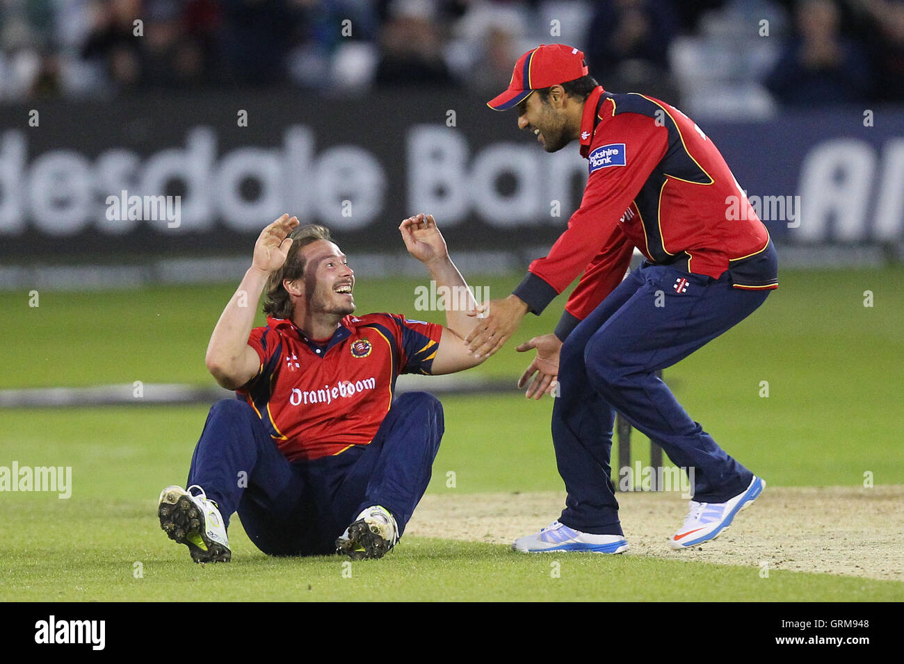 Tom Jewell is trapped lbw by Graham Napier, his third wicket of four in ...