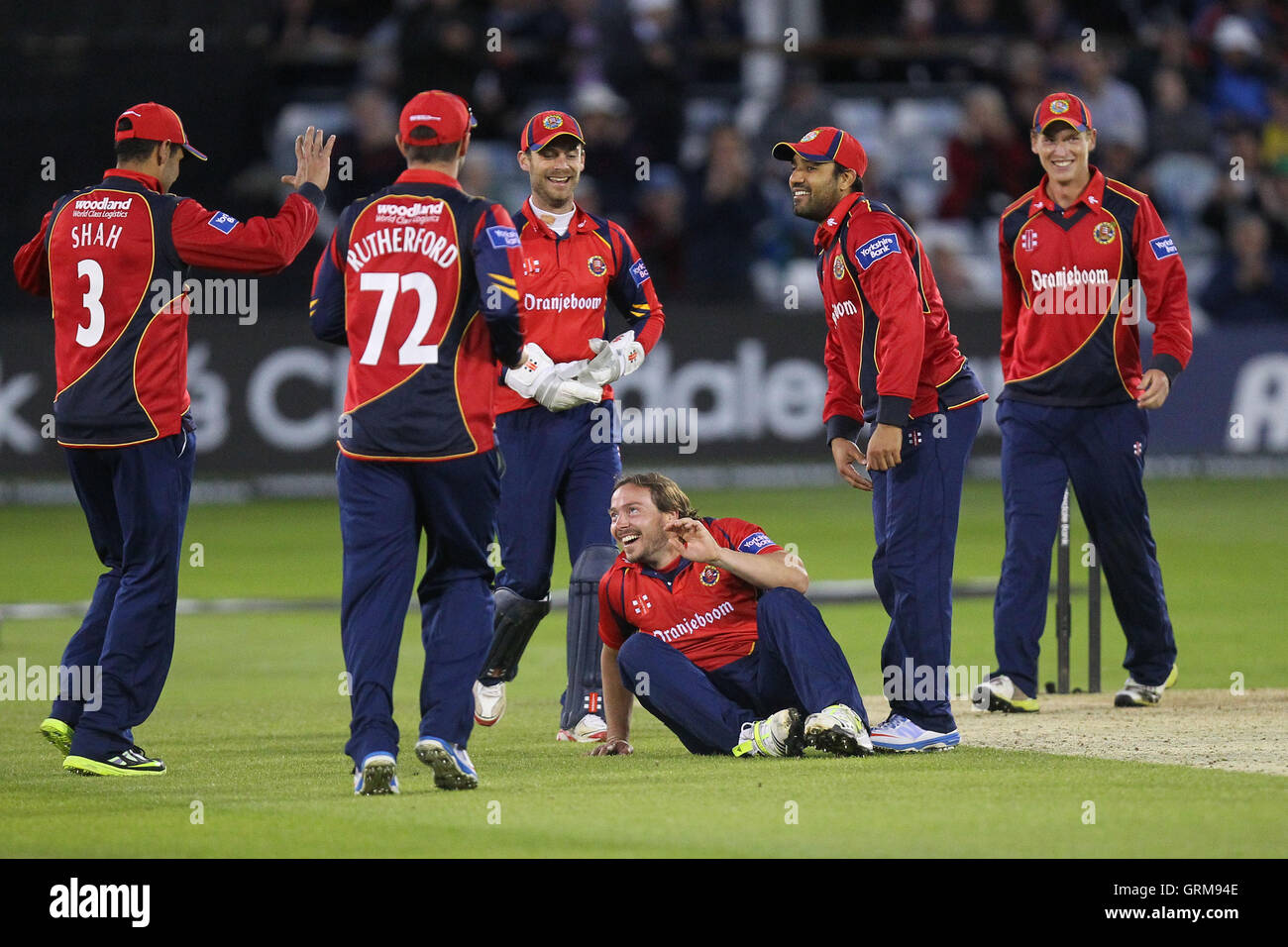 Tom Jewell is trapped lbw by Graham Napier, his third wicket of four in ...