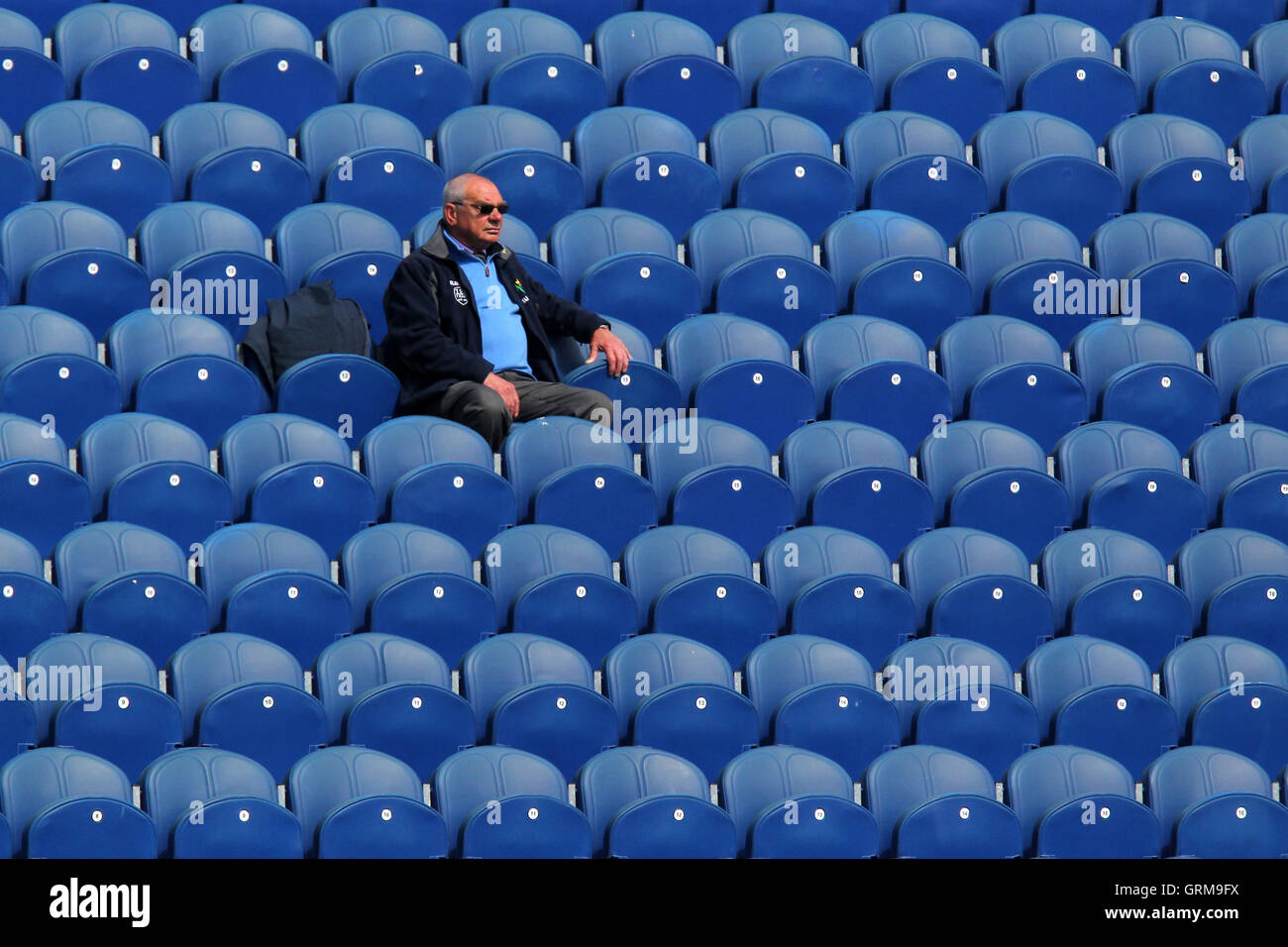 A lone spectator looks on with play about to begin at the Swalec ...
