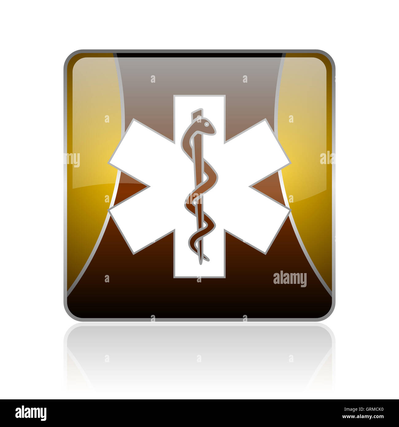 caduceus golden square web glossy icon Stock Photo - Alamy
