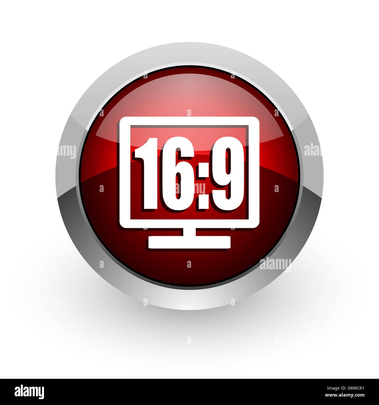 16 9 display red circle web glossy icon Stock Photo - Alamy