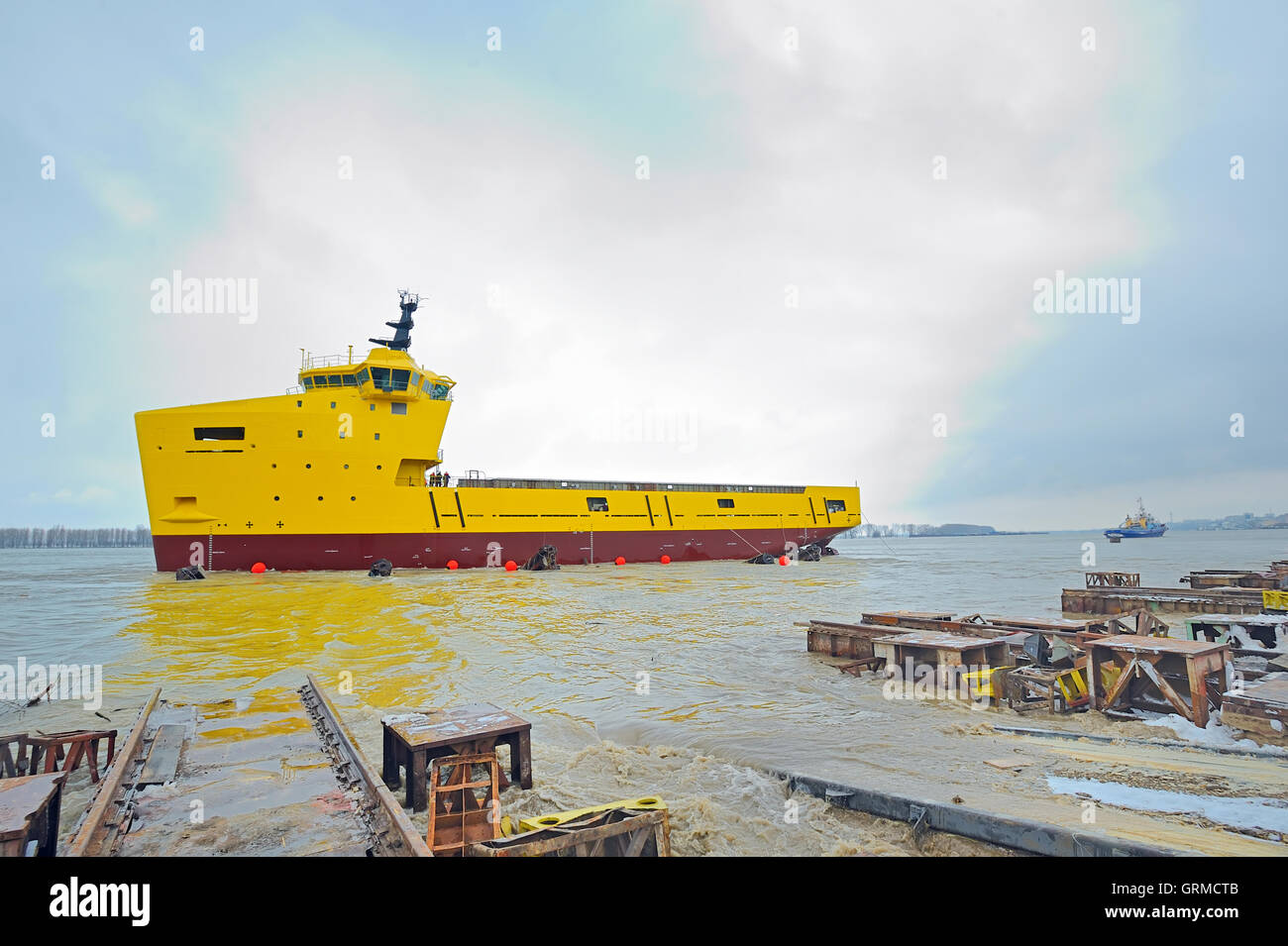 launching ceremony of a ship in the shipyard Stock Photo - Alamy