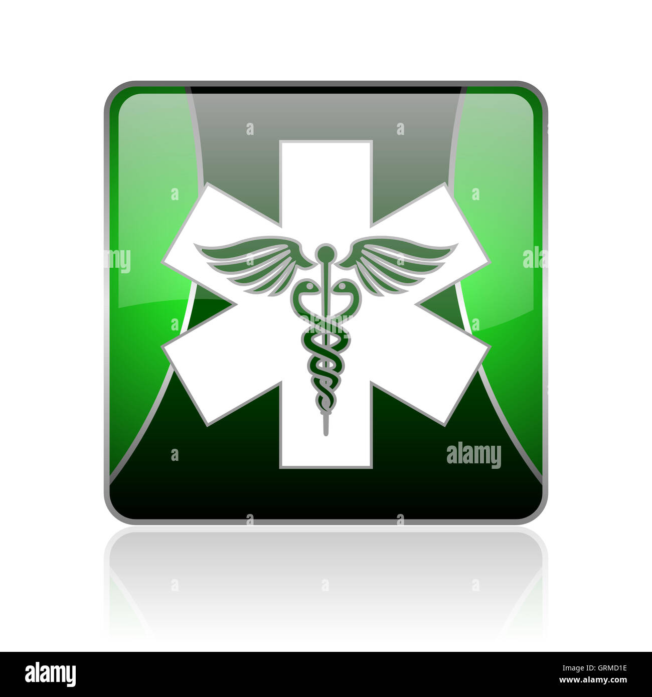 caduceus black and green square web glossy icon Stock Photo - Alamy
