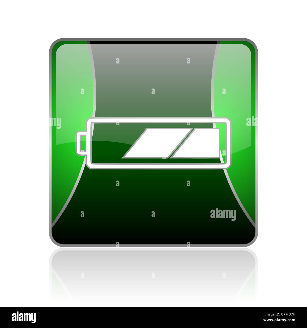 battery black and green square web glossy icon Stock Photo - Alamy