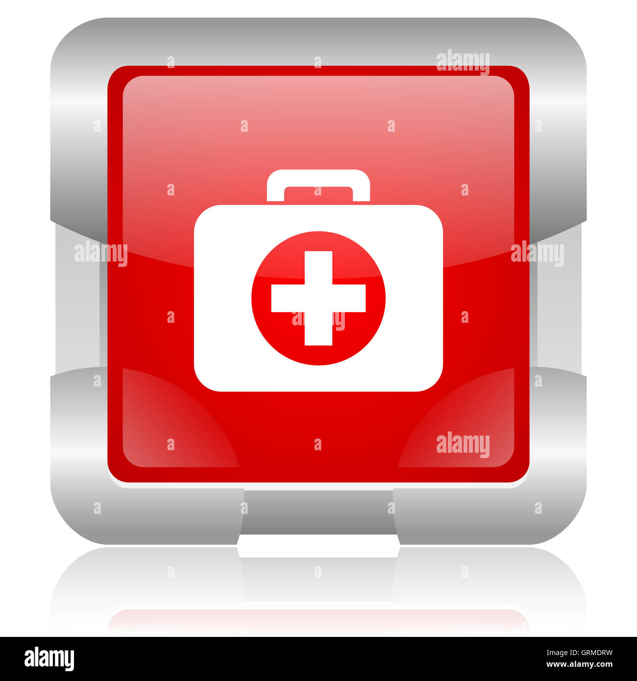 first aid kit red square web glossy icon Stock Photo - Alamy