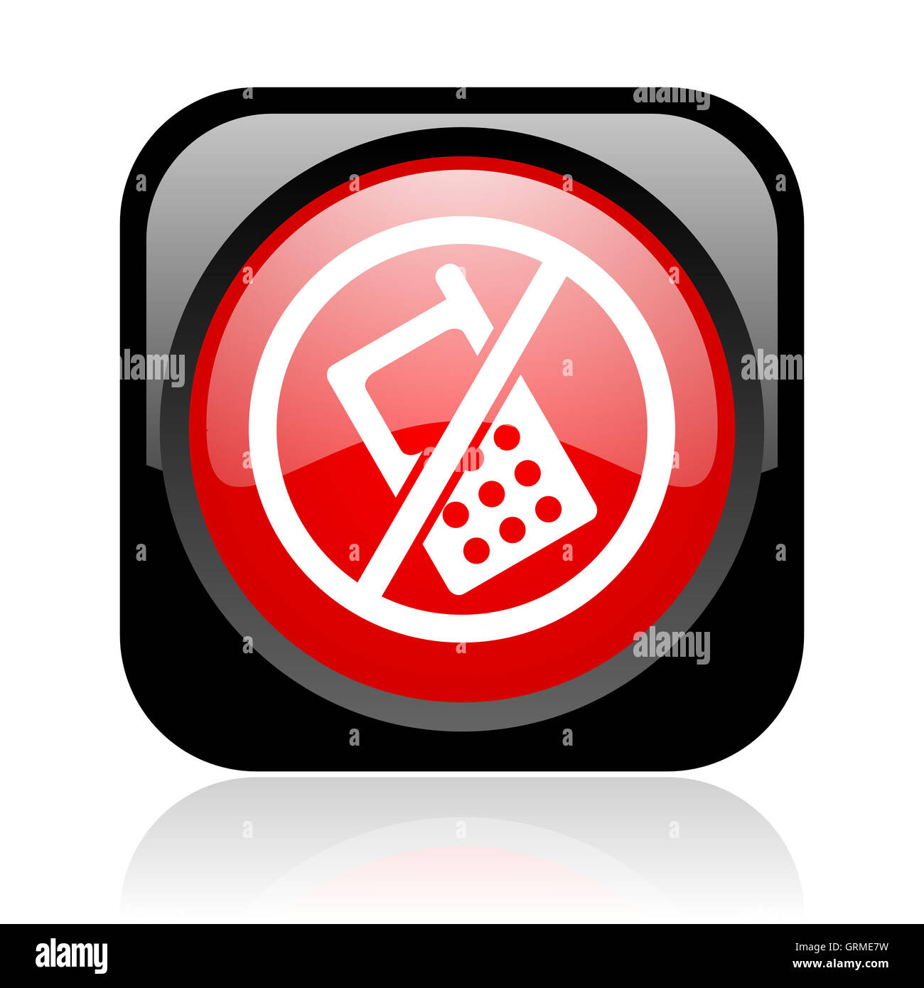 no phones black and red square web glossy icon Stock Photo - Alamy