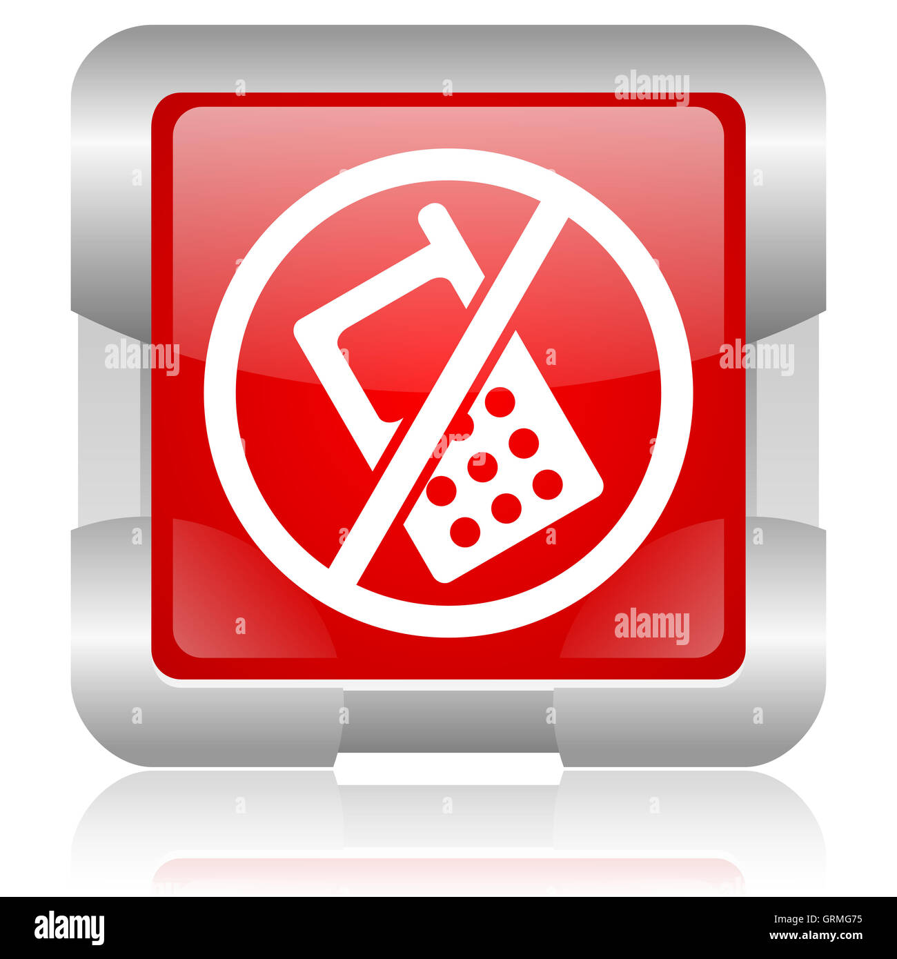 no phones red square web glossy icon Stock Photo - Alamy