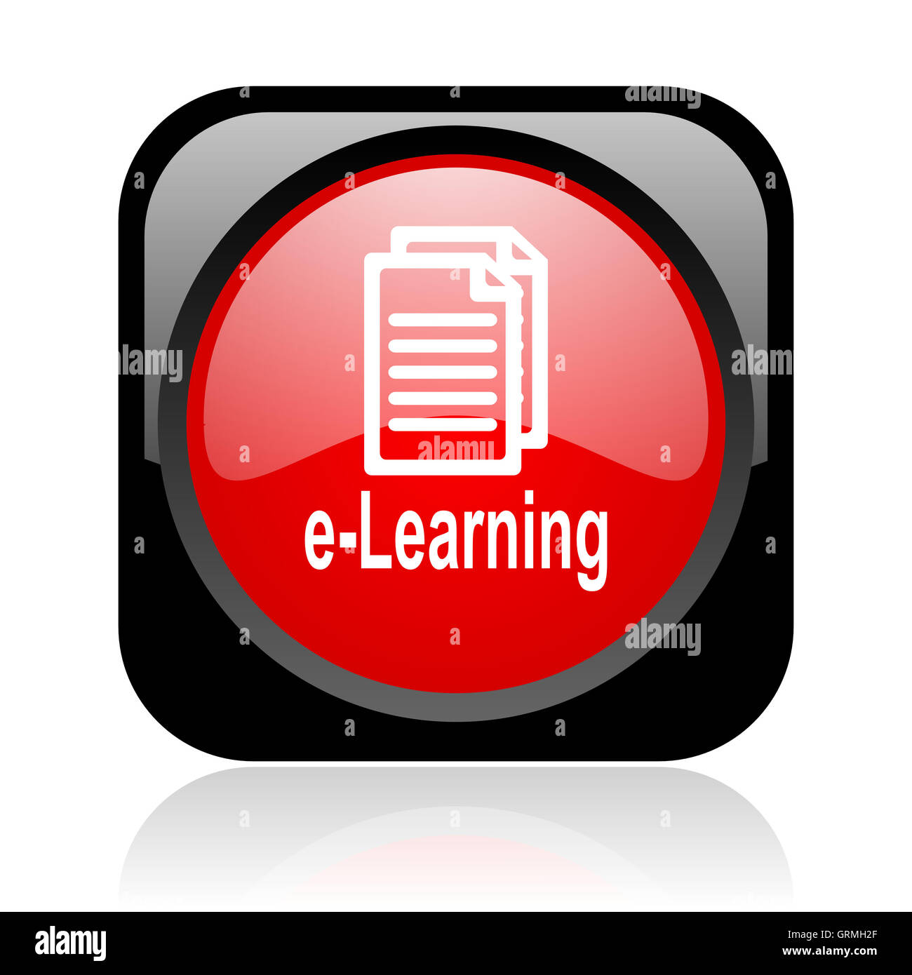 e-learning black and red square web glossy icon Stock Photo - Alamy