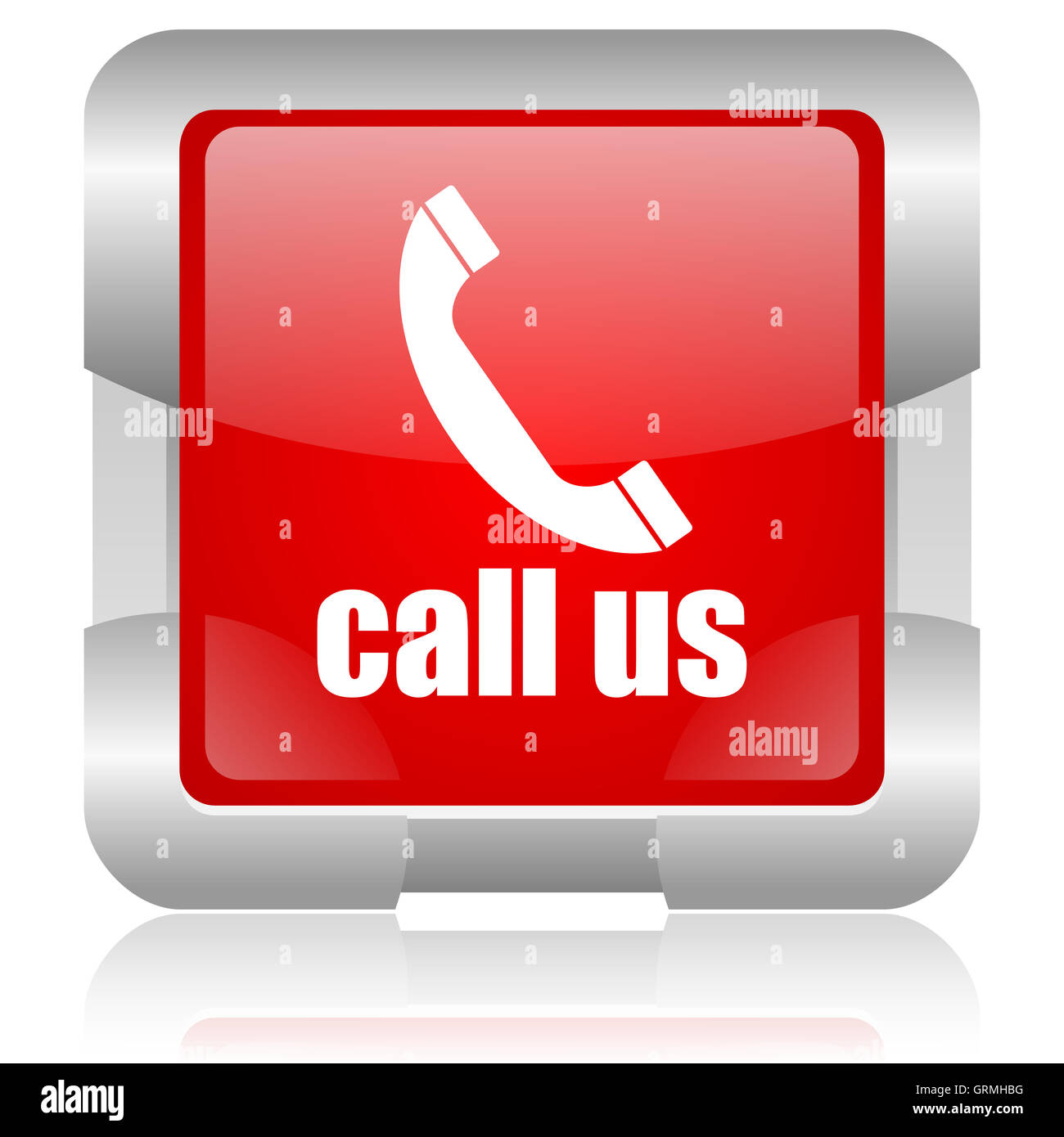call us red square web glossy icon Stock Photo - Alamy