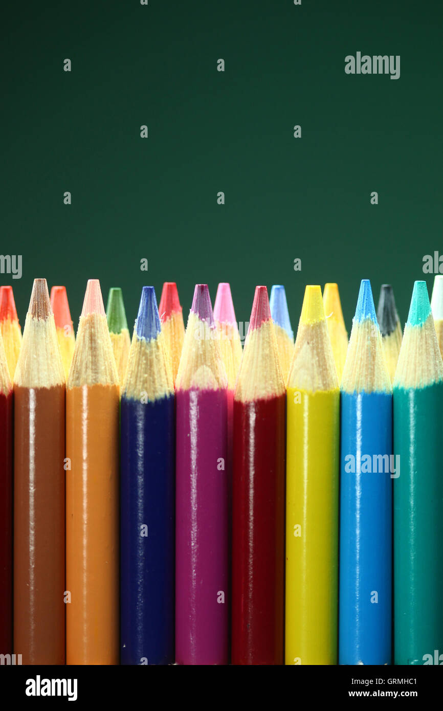 School Colored Pencils With Extreme Depth of Field Stock Photo - Alamy
