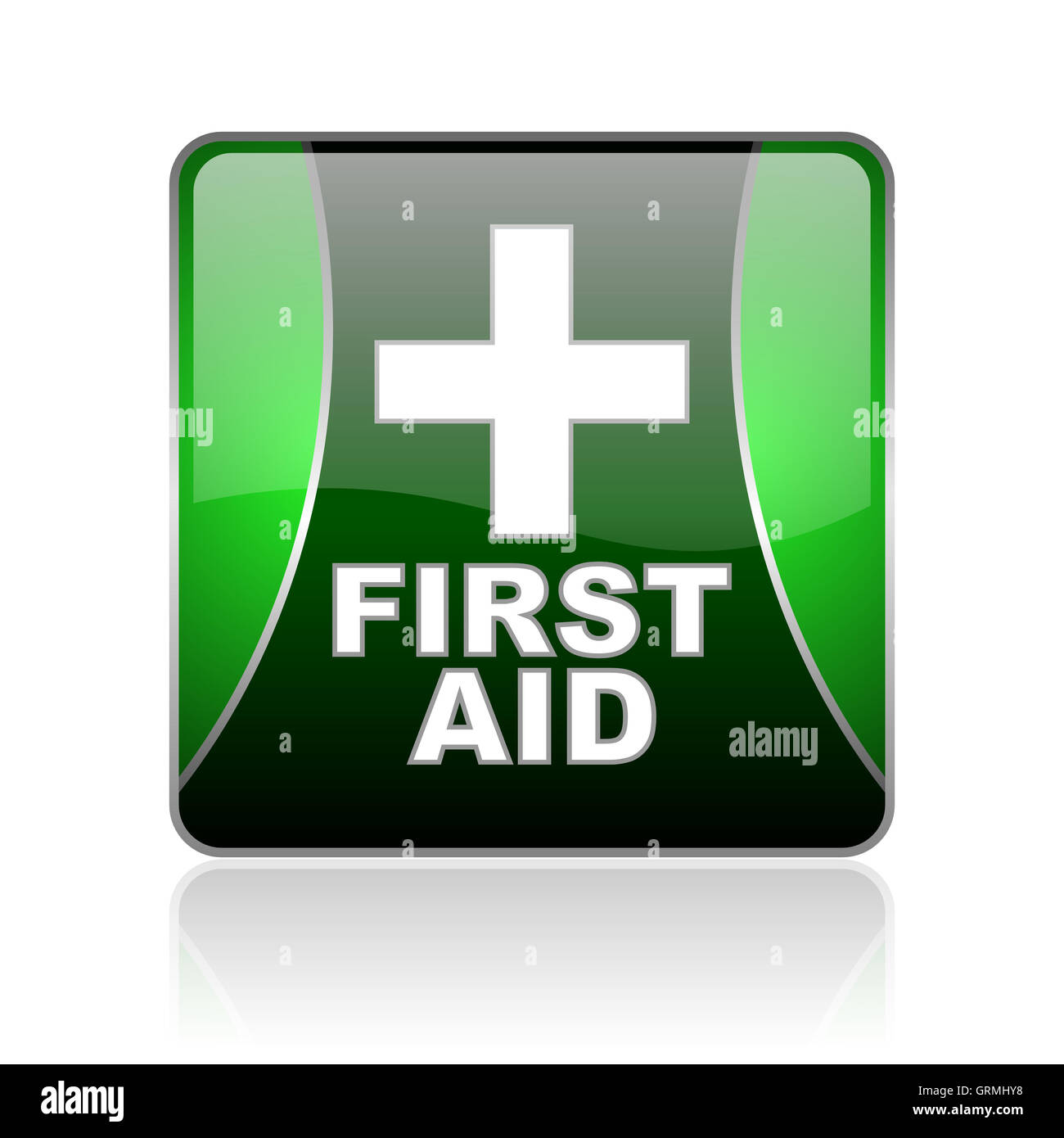 first aid black and green square web glossy icon Stock Photo - Alamy