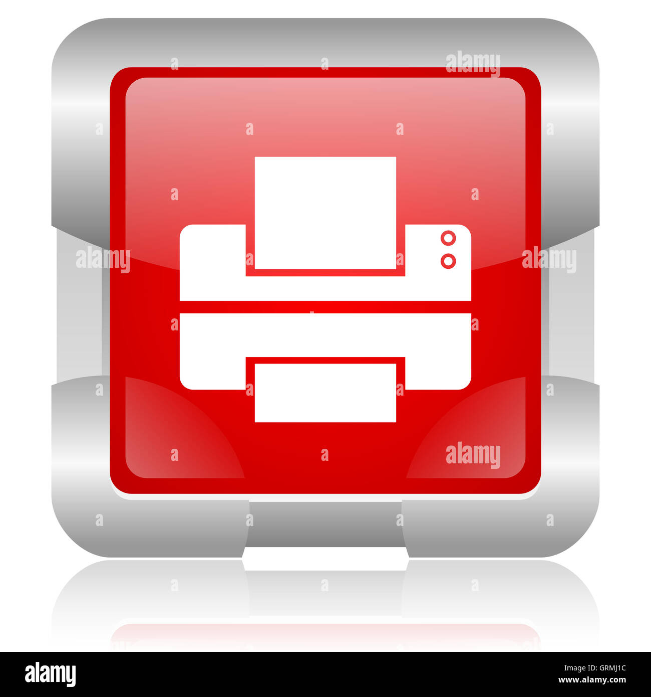 printer red square web glossy icon Stock Photo - Alamy