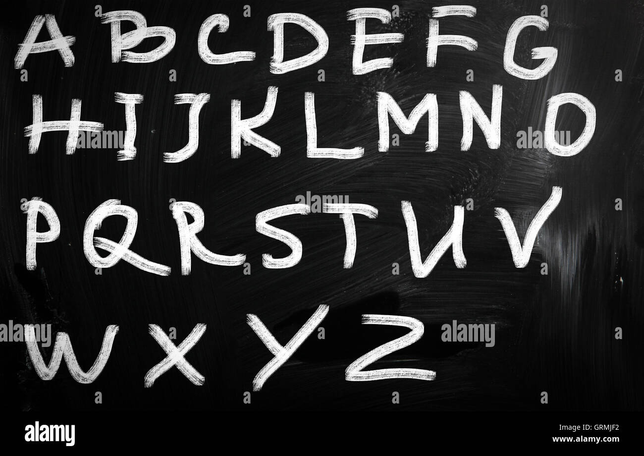 english alphabet handwritten with white chalk on a blackboard Stock ...