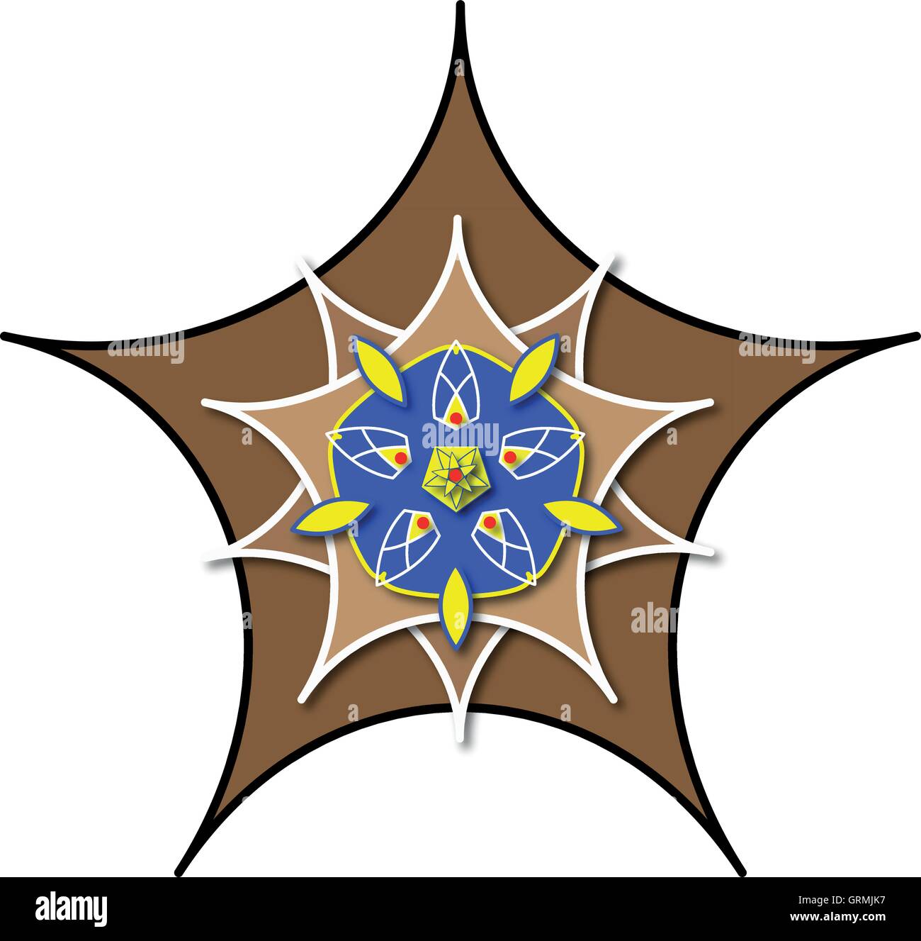 Pentagon pattern vector with brown background and blue, yellow and red ...