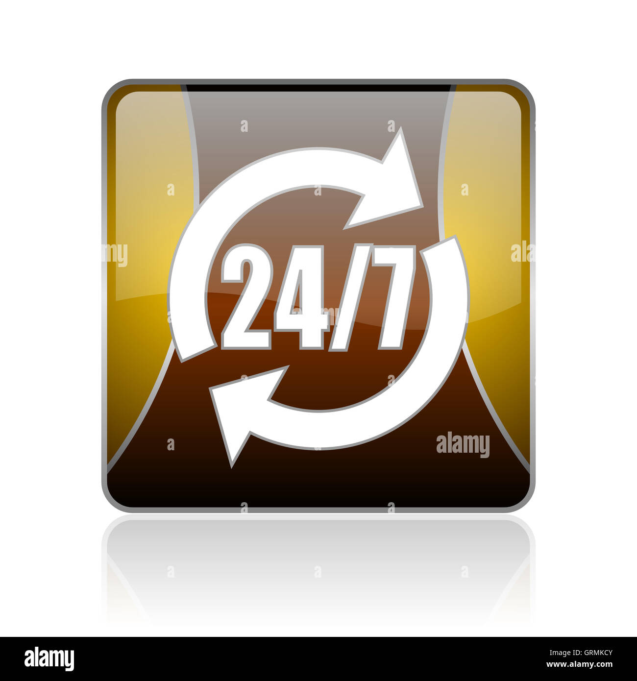 24/7 service golden square web glossy icon Stock Photo - Alamy