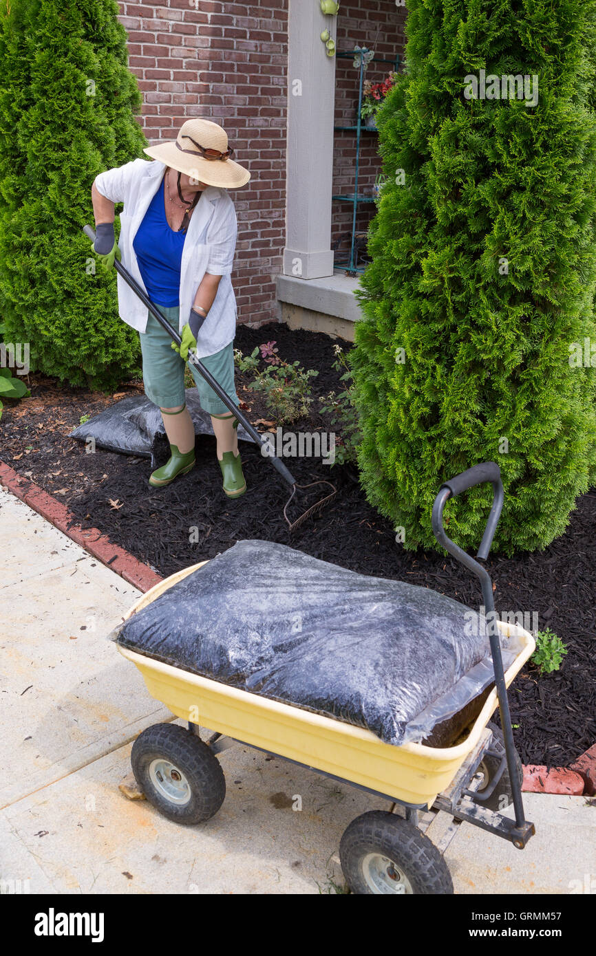 Mulch spreading garden hi-res stock photography and images - Alamy